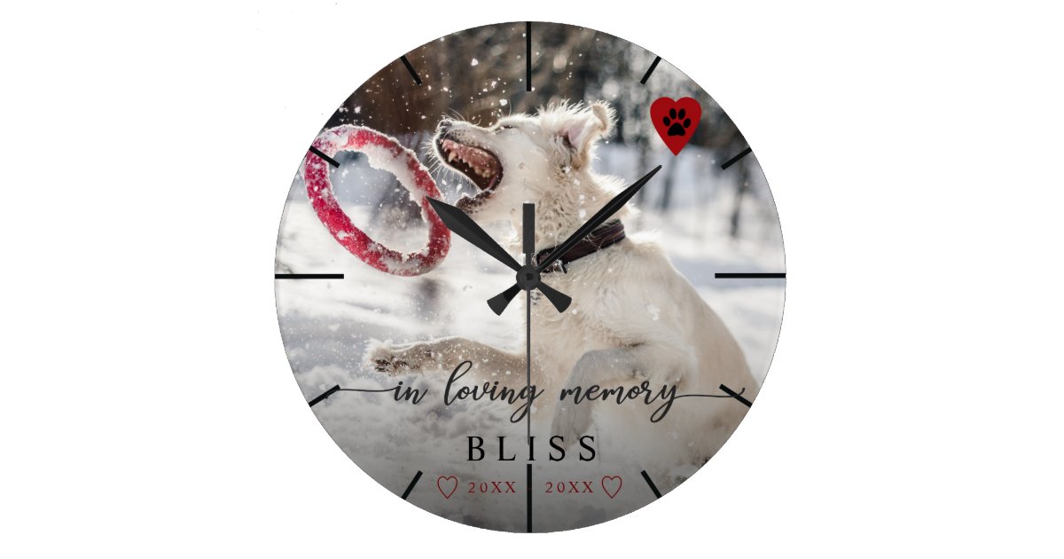 In Loving Memory Pet Photo Paw Print Monogram Large Clock | Zazzle.com