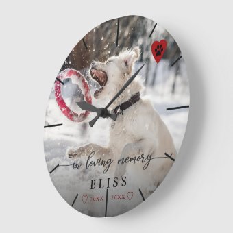 In Loving Memory Pet Photo Paw Print Monogram Large Clock | Zazzle