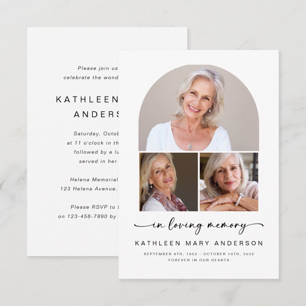 In Loving Memory | Photo Arch Funeral Memorial Invitation - Snuggle ...