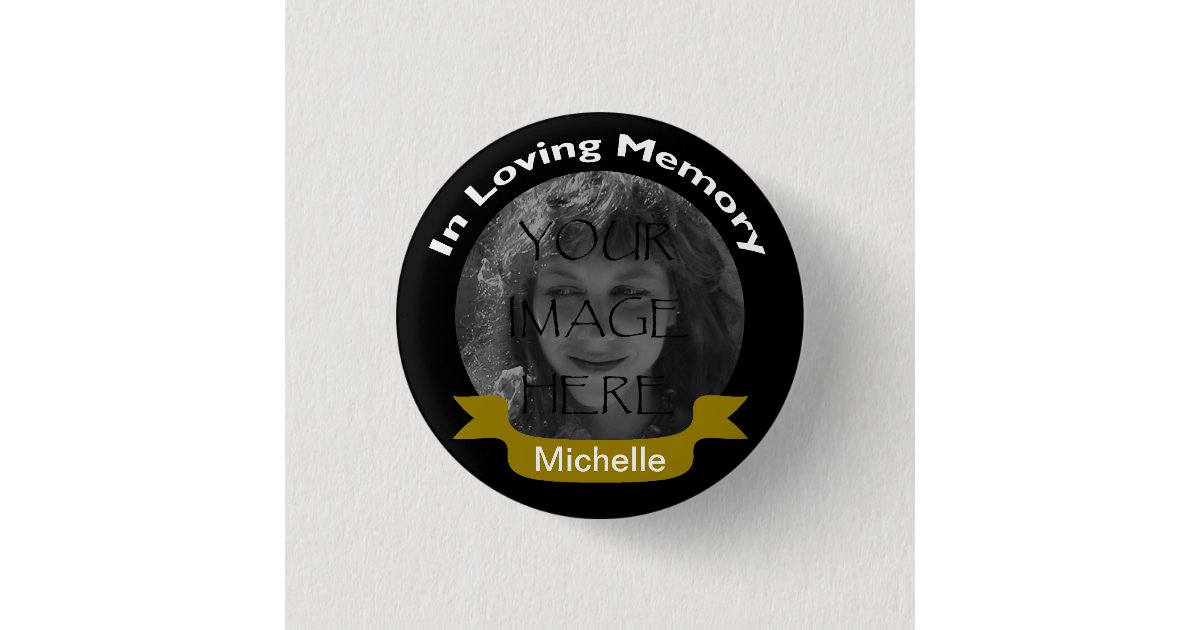 In Loving Memory Photo Black/Gold Button | Zazzle