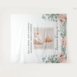 In Loving Memory Photo Blush Pink Peony Memorial Tapestry | Zazzle