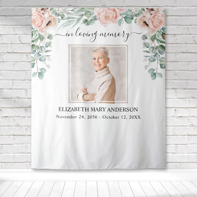 In Loving Memory Photo Blush Pink Peony Memorial Tapestry | Zazzle
