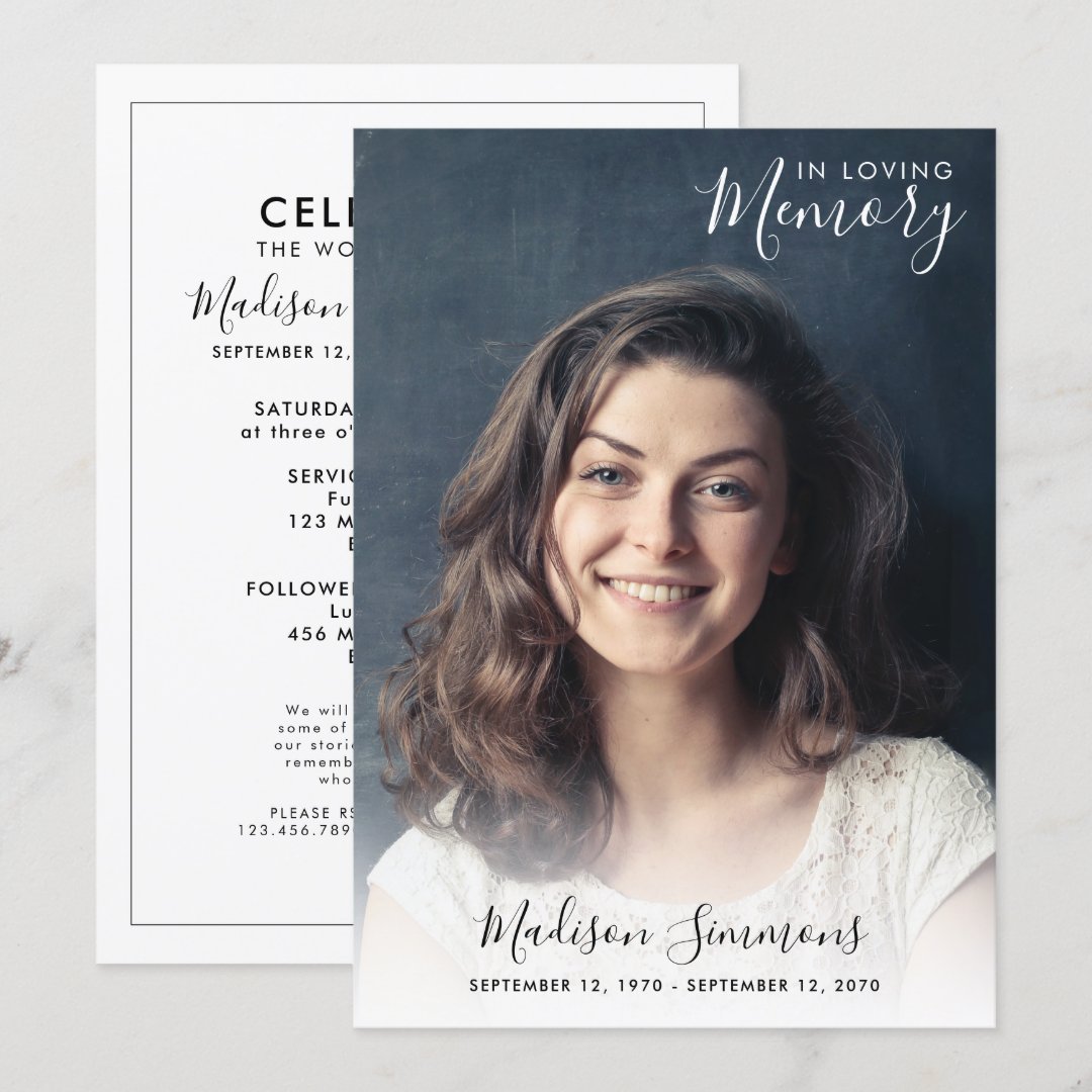 In Loving Memory Photo Celebration of Life Funeral Invitation | Zazzle