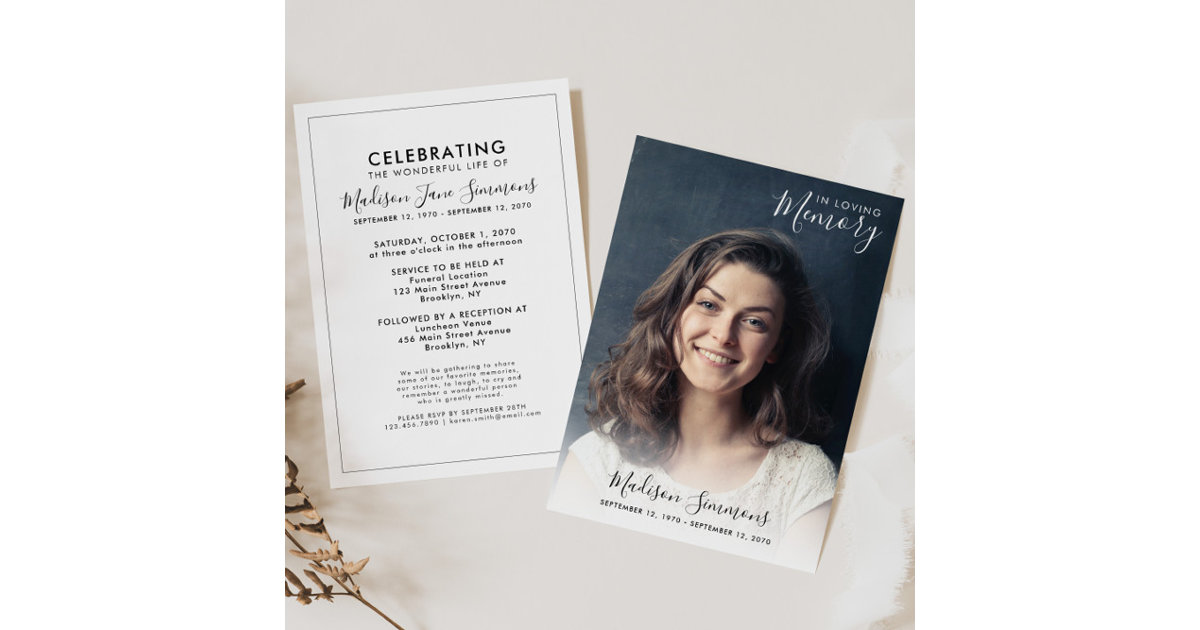 In Loving Memory Photo Celebration of Life Funeral Invitation | Zazzle