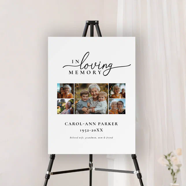 "In Loving Memory" Photo Collage Funeral Memorial Foam Board | Zazzle