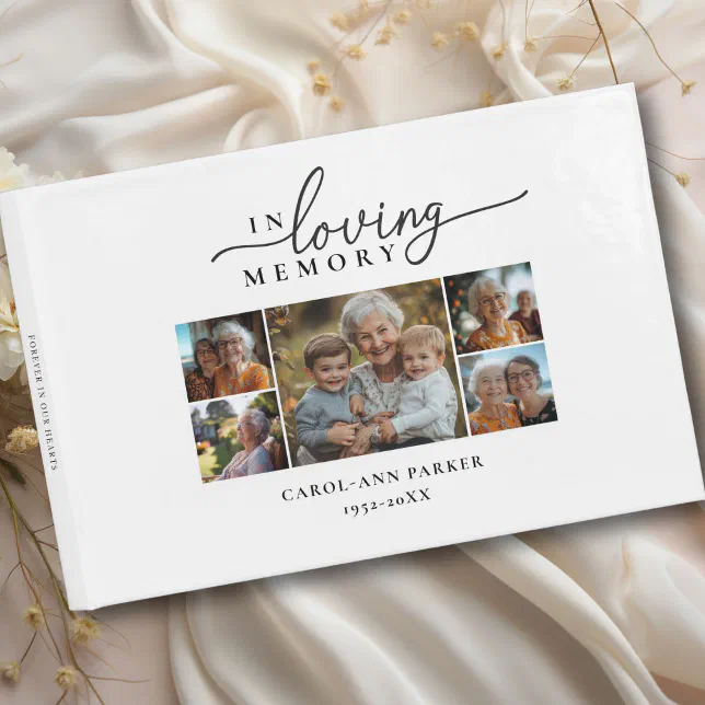 "In Loving Memory" Photo Collage Funeral Memorial Guest Book | Zazzle