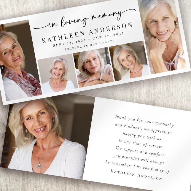 In Loving Memory Photo Collage Memorial Thank You Announcement | Zazzle