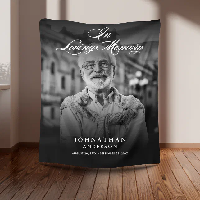 In Loving Memory Photo Elegant Script Fleece Blanket | Zazzle
