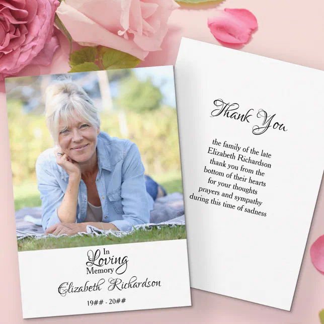 In Loving Memory Photo Elegant Script Funeral Thank You Card | Zazzle