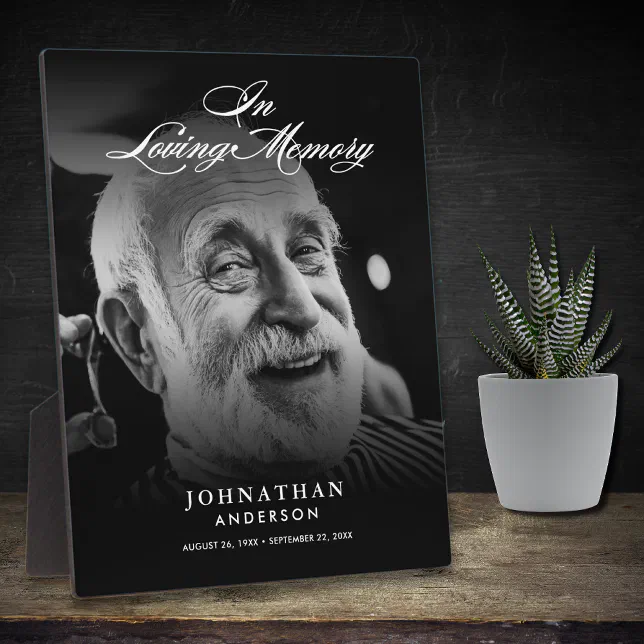 In Loving Memory Photo Elegant Script Tabletop Plaque | Zazzle