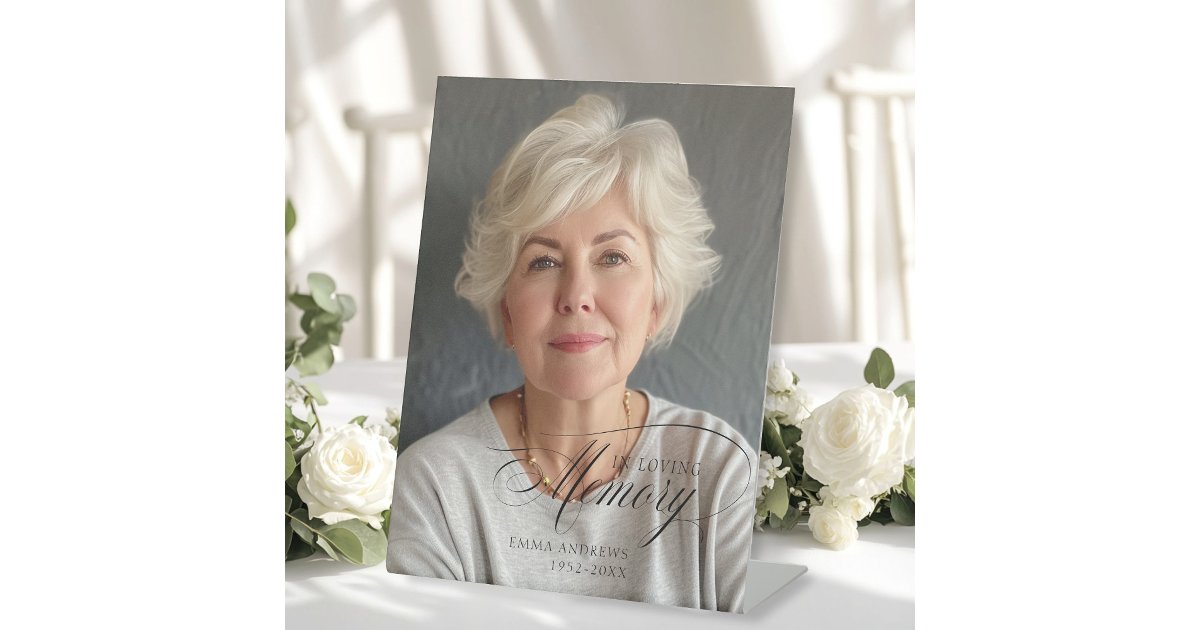 "In Loving Memory" Photo Funeral Memorial Pedestal Sign | Zazzle