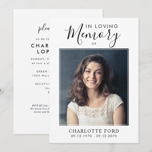 In Loving Memory Photo Funeral Service Memorial Invitation | Zazzle