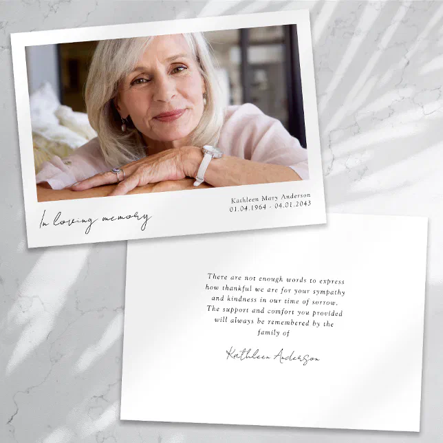 In Loving Memory Photo Funeral Thank You Card | Zazzle