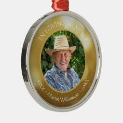 In Loving Memory Photo Gold Keepsake Metal Ornament | Zazzle
