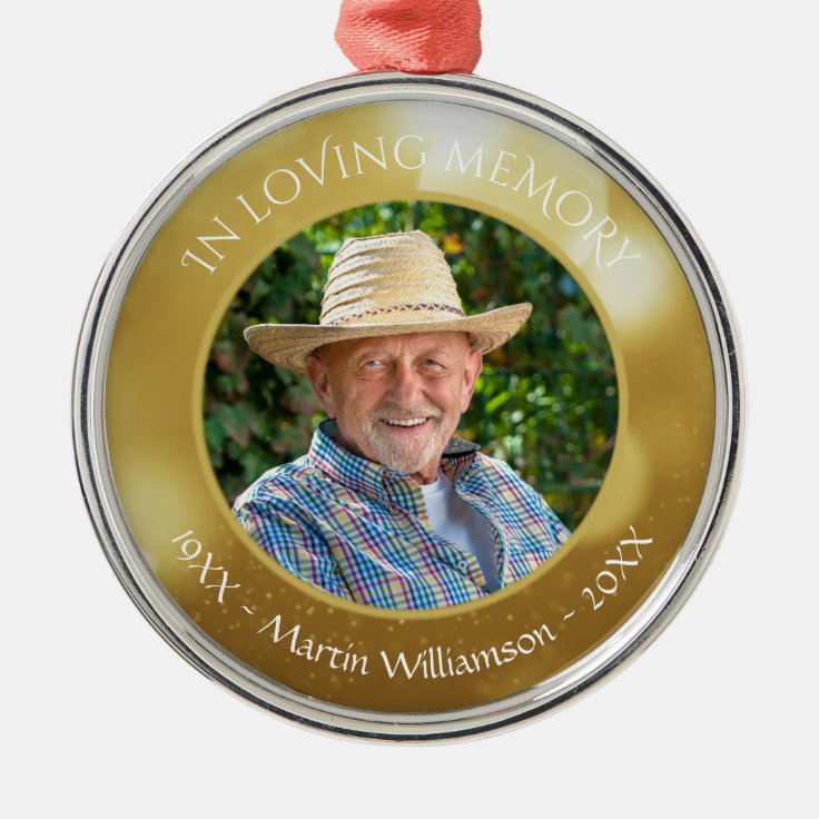 In Loving Memory Photo Gold Keepsake Metal Ornament | Zazzle