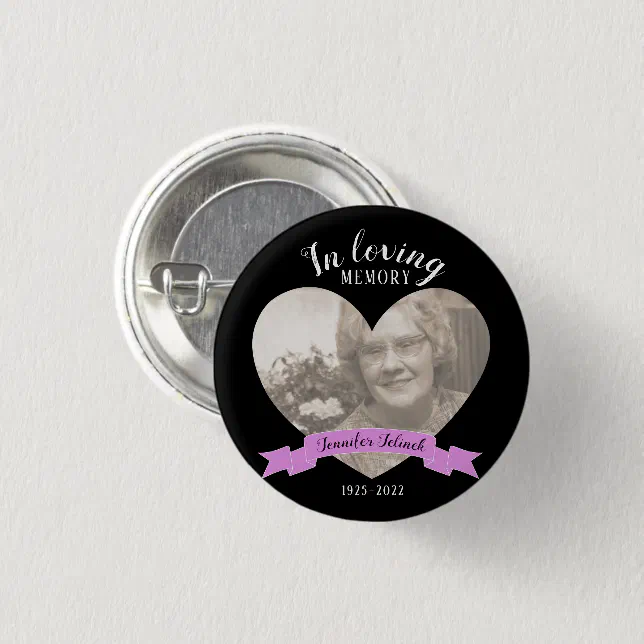In loving memory photo heart name button/badge button | Zazzle