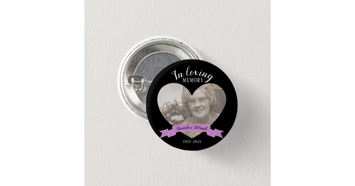 In loving memory photo heart name button/badge button | Zazzle