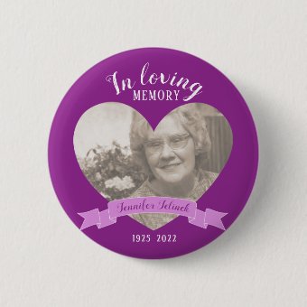 In loving memory photo heart name purple button | Zazzle