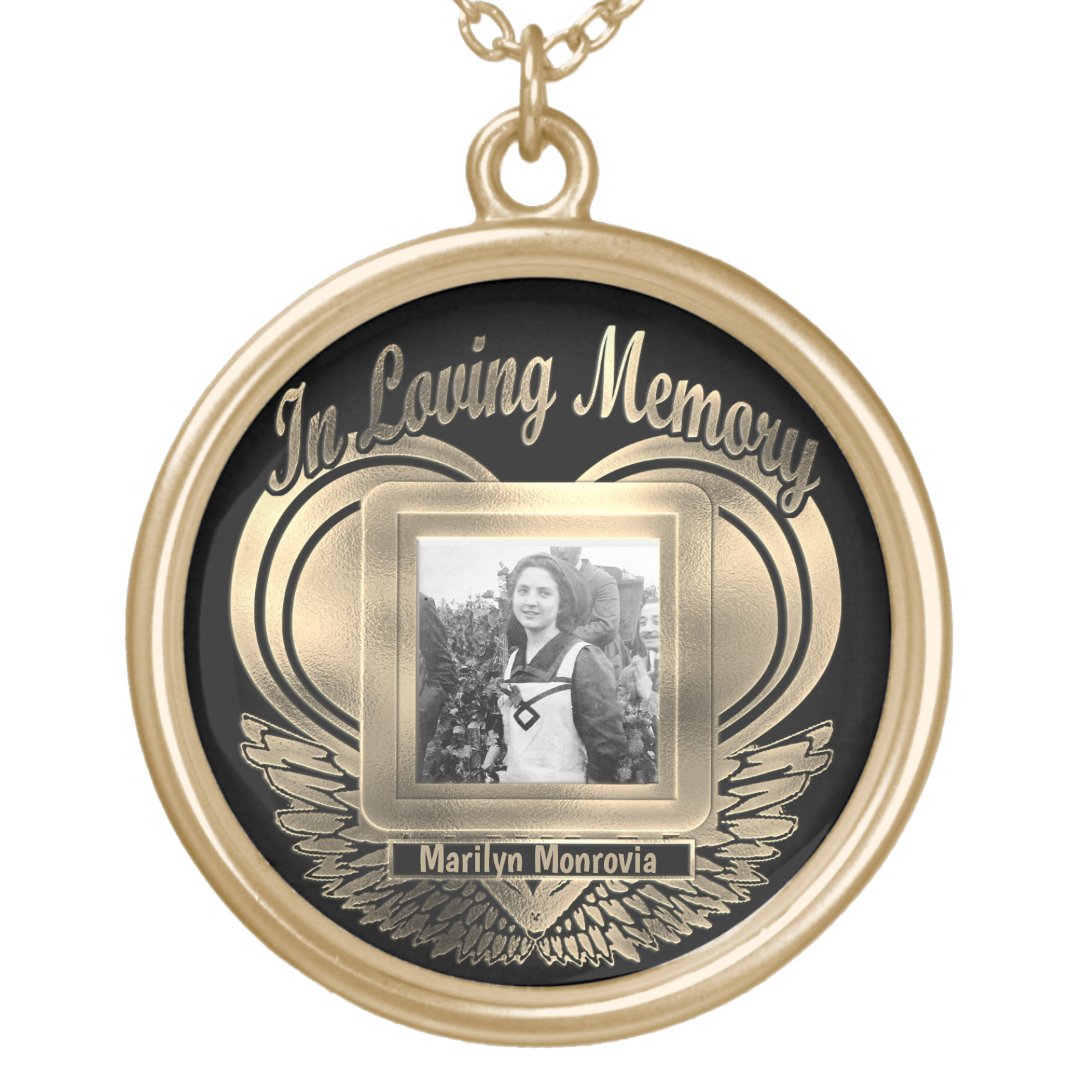 In Loving Memory Photo Memorial Gold Plated Necklace | Zazzle