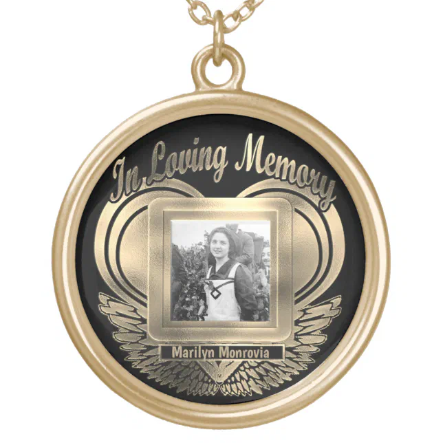 In Loving Memory Photo Memorial Gold Plated Necklace | Zazzle