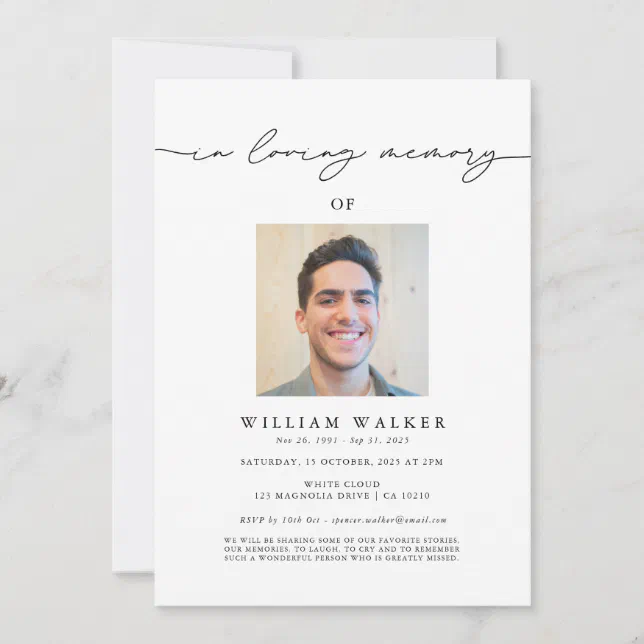 In Loving Memory Photo Memorial Service Funeral Invitation | Zazzle
