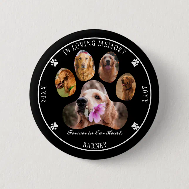 In Loving Memory Photo Pet Memorial - Black Button | Zazzle