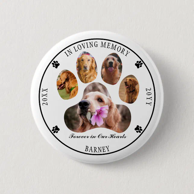 In Loving Memory Photo Pet Memorial - White Button | Zazzle
