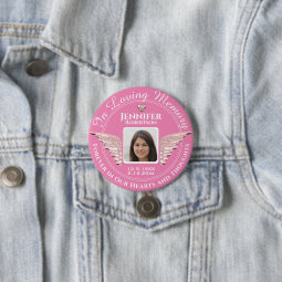 In Loving Memory Photo Pink Button | Zazzle