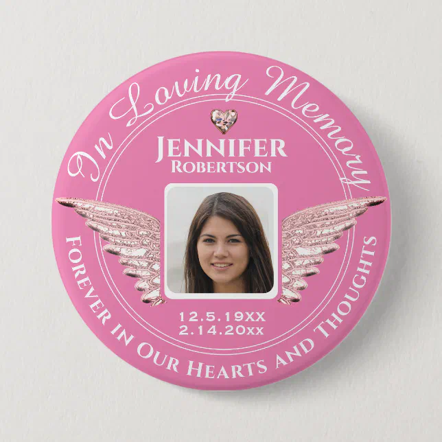 In Loving Memory Photo Pink Button | Zazzle