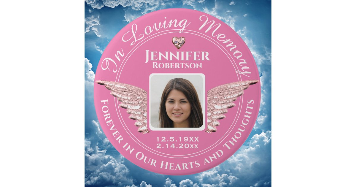 In Loving Memory Photo Pink Button | Zazzle