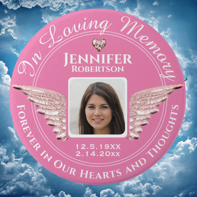 In Loving Memory Photo Pink Button | Zazzle
