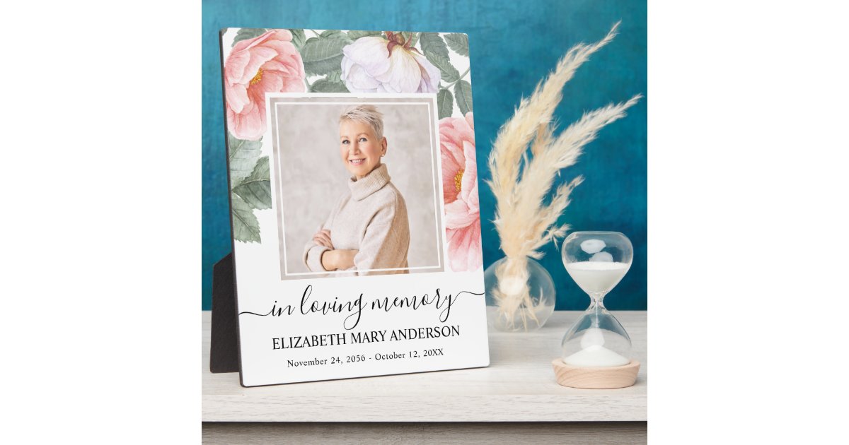 In Loving Memory Photo Pink Floral Memorial Plaque | Zazzle