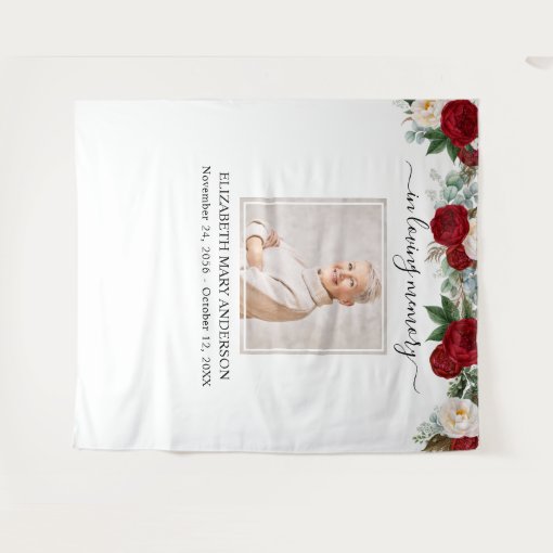 In Loving Memory Photo Red White Roses Memorial Tapestry | Zazzle