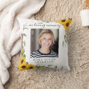 In Loving Memory Photo Sunflower Remembrance Throw Pillow | Zazzle