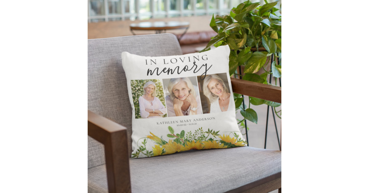 In Loving Memory Photo Sunflowers Throw Pillow | Zazzle