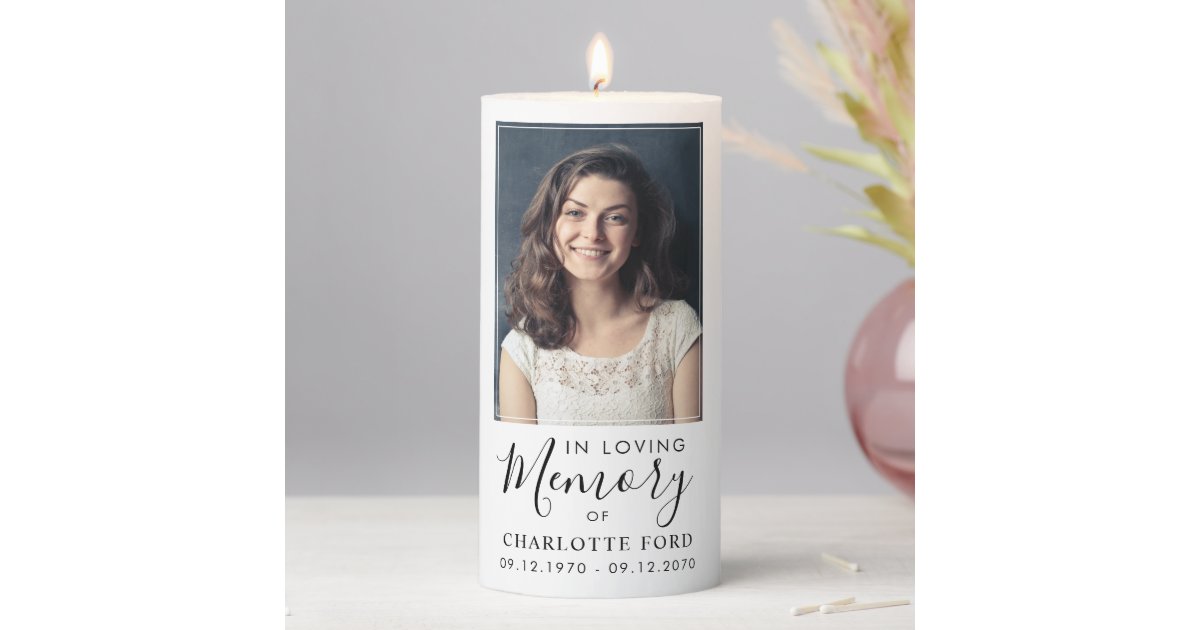 In Loving Memory Photo Sympathy Funeral Tribute Pillar Candle | Zazzle