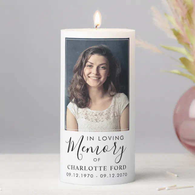 In Loving Memory Photo Sympathy Funeral Tribute Pillar Candle | Zazzle