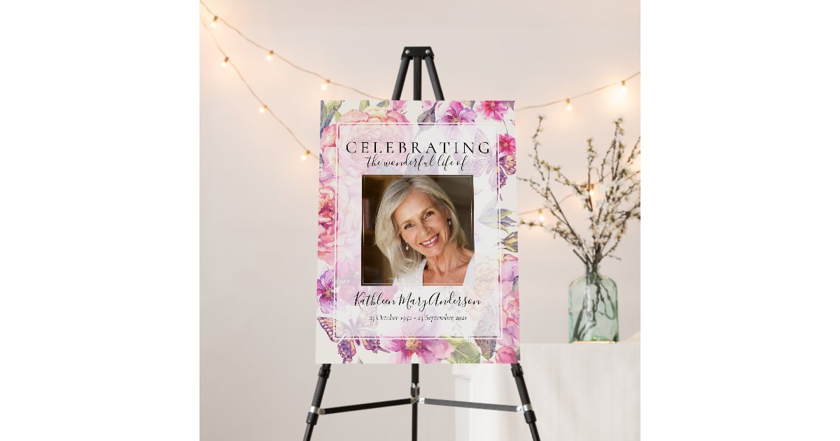 In Loving Memory Photo Vintage Floral Welcome Sign | Zazzle