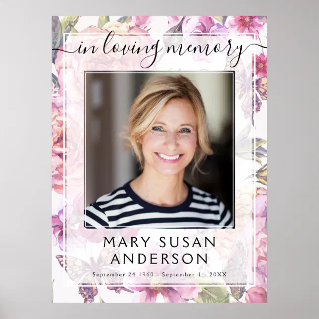 In Loving Memory Photo Vintage Floral Welcome Sign | Zazzle