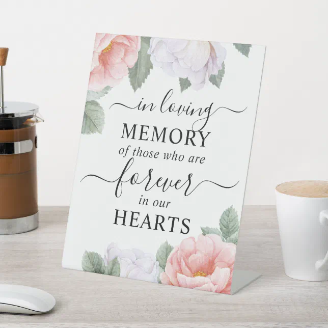 In Loving Memory Pink White Floral Pedestal Sign | Zazzle