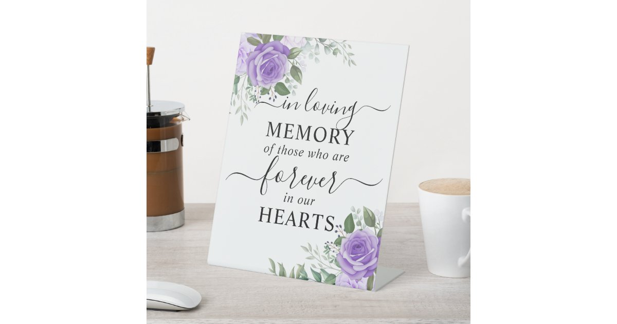 In Loving Memory Purple Floral Pedestal Sign | Zazzle