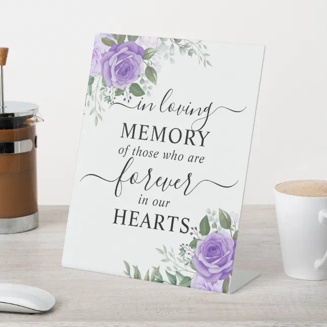 In Loving Memory Purple Floral Pedestal Sign | Zazzle