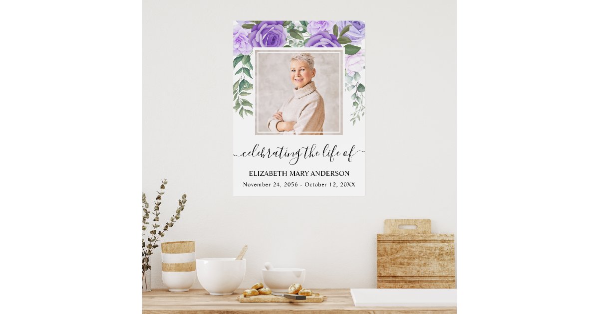 In Loving Memory Purple Floral Photo Poster | Zazzle
