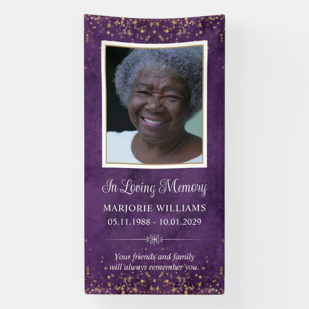 In Loving Memory Purple Gold Photo Memorial Grave Cover 0.6 x 0.9M sold ...