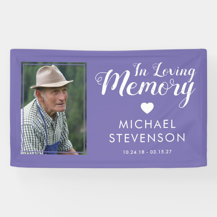 In Loving Memory | Purple Memorial Photo Banner | Zazzle