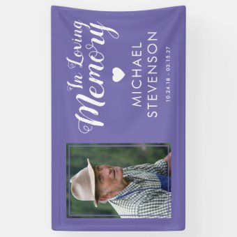 In Loving Memory | Purple Memorial Photo Banner | Zazzle