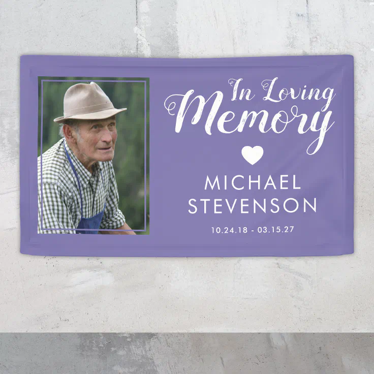 In Loving Memory | Purple Memorial Photo Banner | Zazzle