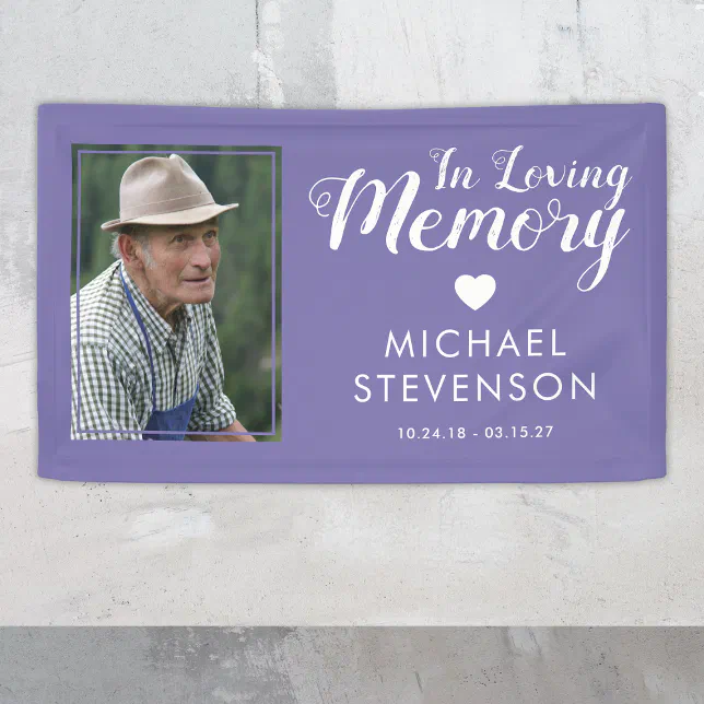 In Loving Memory | Purple Memorial Photo Banner | Zazzle