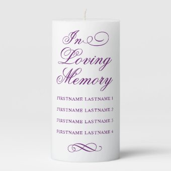 In Loving Memory Purple Wedding Memorial Pillar Candle | Zazzle