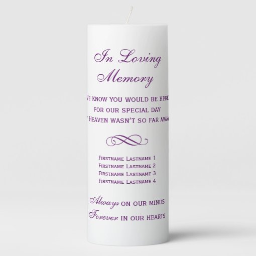 In Loving Memory Purple Wedding Memorial Pillar Candle | Zazzle